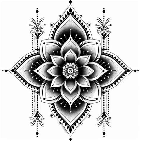Black And Grey Mandala Lotus Tattoo Design Featuring A Central Flower