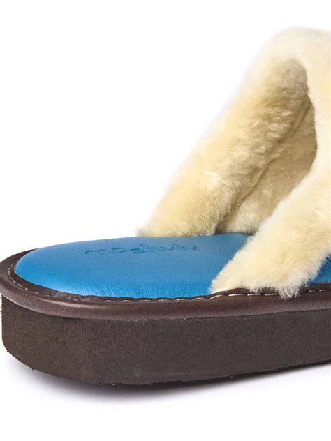 Adele 2 Capri Blue Blue Classic Leather Mule Slippers Moshulu Moshulu
