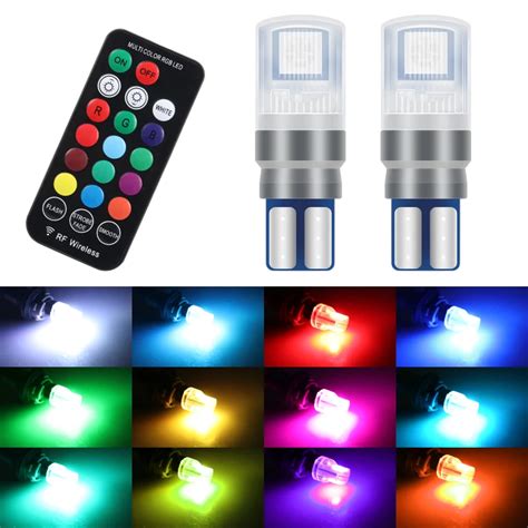 T10 W5w Rgb Led 5050smd 194 168 자동차 웨지 사이드 라이트 원격 자동 인테리어 독서 돔 라이트 멀티