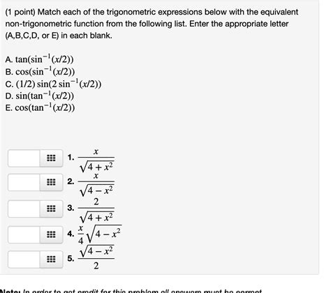 Solved 1 Point Match Each Of The Trigonometric Expressions
