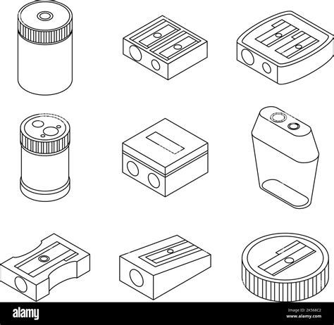 Sharpener Icon Set Isometric Set Of Sharpener Vector Icons Outline