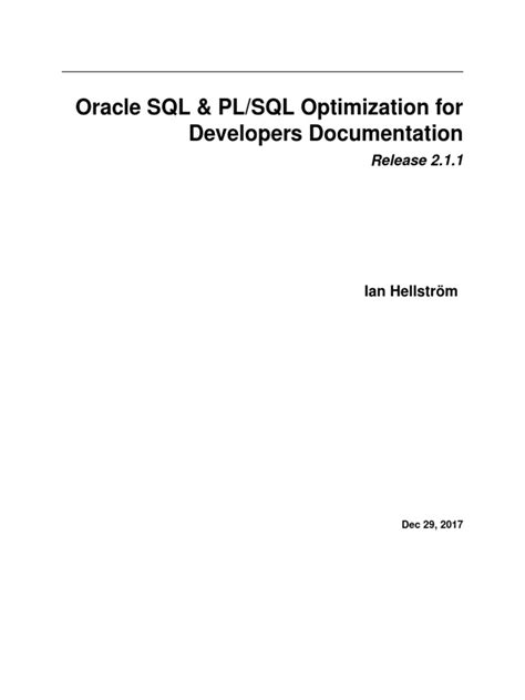 Oracle Sql And Pl Sql Optimization For Developers Documentation Pdf Pdf Relational Database Sql