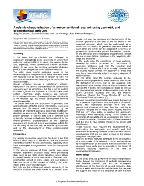 Pdf A Seismic Characterization Of A Non Conventional Reservoir Using Geometric And