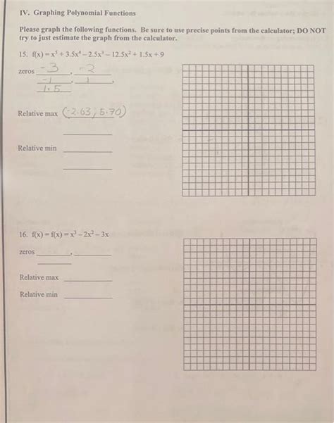 solved iv graphing polynomial functions please graph the