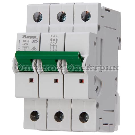 Автоматический выключатель Mcb 3 полюсный с индикатором срабатывания ток 25А ООО Оптиком