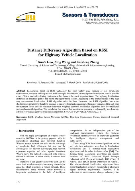 Pdf Distance Difference Algorithm Based On Rssi For Highway Vehicle