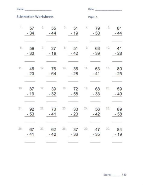 Two Digit Subtraction Worksheets 20 Pages Of Practice 2 Digit Subtraction Printables Etsy