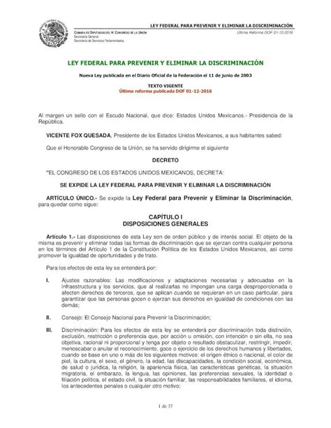 Pdf Ley Federal Para Prevenir Y Eliminar La Discriminación3pdf · Ley Federal Para Prevenir Y