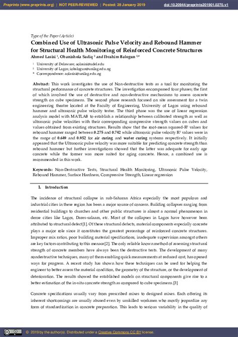 Pdf Combined Use Of Ultrasonic Pulse Velocity And Rebound Hammer For Structural Health