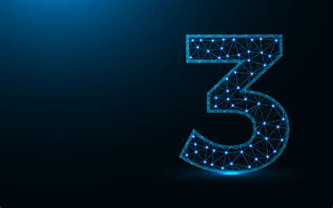 번호 3 낮은 폴리 디자인 수학 추상 기하학적 이미지 어두운 파란색 배경에 포인트와 선으로 만든 세 개의 와이어 프레임 메쉬 다각형 벡터 그림 숫자에 대한 스톡 벡터 아트