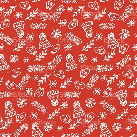 겨울 모자 손으로 그린 원활한 벡터 패턴 크리스마스 스케치 텍스처입니다 겨울 휴가 좋은 그림입니다 새해 직물 포장지 배경 디자인 0명에 대한 스톡 벡터 아트 및 기타 이미지