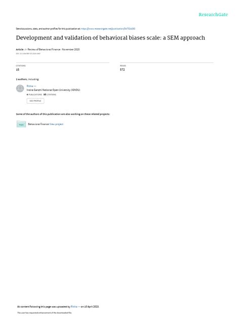 Biases Scale Use This Pdf Behavioral Economics Factor Analysis