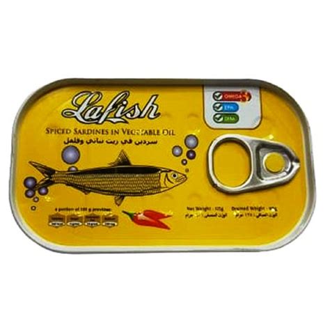 قیمت و خرید کنسرو ماهی ساردین در روغن گیاهی و فلفل لافیش 125 گرم