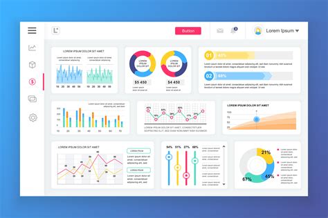 Dashboard Admin Panel Vector Design Template With Infographic Elements Chart Diagram Info