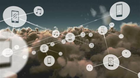 Animation Of Network Of Connections With Icons Over Sky Stock Footage