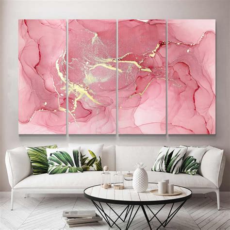 Pink Abstract Canvas Wall Art Pink Yellow Canvas Print Marble Pink