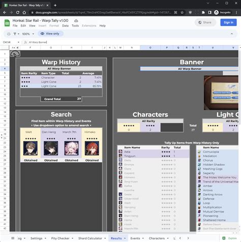Warp Tally Star Rail GenSheets