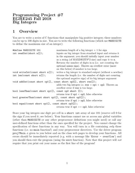 Programming Project 7 Egre245 Fall 2018 Big Integers