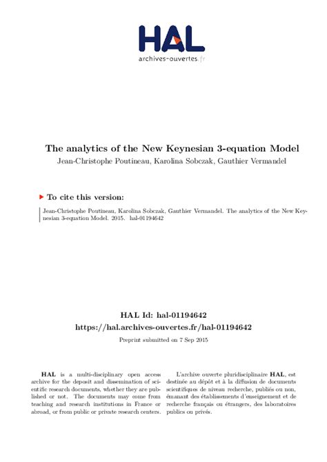 Pdf The Analytics Of The New Keynesian 3 Equation Model