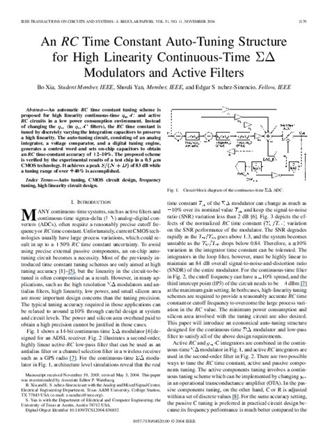 pdf an rc time constant auto tuning structure for high linearity