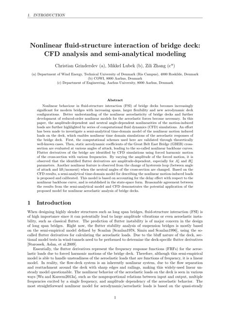 Pdf Nonlinear Fluid Structure Interaction Of Bridge Deck Cfd Analysis And Semi Analytical