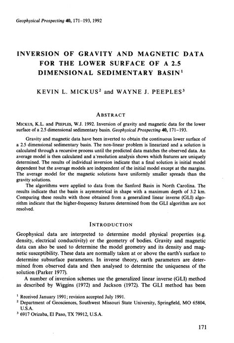 Pdf Inversion Of Gravity And Magnetic Data For The Lower Surface Of A