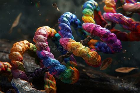 Vibrant Dna Strands Twist Among Colorful Fibers Representing The Woven Complexity Of Genetic