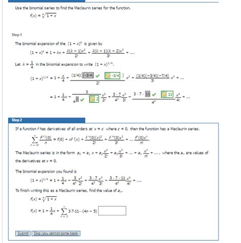 Solved Use The Binomial Series To Find The Maclaurin Series