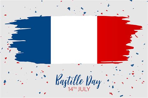 바스티유의 날 7월 14일 프랑스 국경일 축하 배너 또는 브로셔 파란색 흰색 빨간색 삼색 그런지 프렌치 플래그 글자를 가진 벡터 그림입니다 14에 대한 스톡 벡터 아트 및