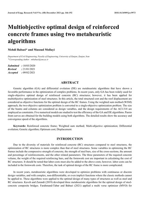Pdf Multiobjective Optimal Design Of Reinforced Concrete Frames Using Two Metaheuristic Algorithms