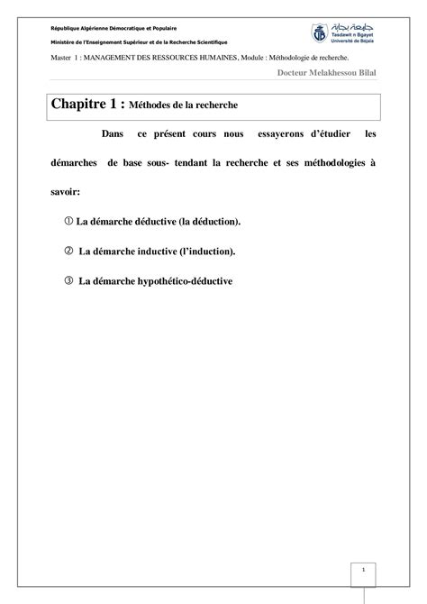SOLUTION Chapitre 1 Modul M Thodoogie De Recherche Master Mrh M Thodes