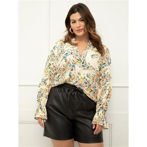 Eloquii Elements Womens Plus Size Soft Gathered Yoke Blouse