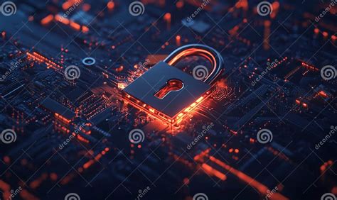 Digital Lock On Circuit Board Glowing Circuitry Technology Concept