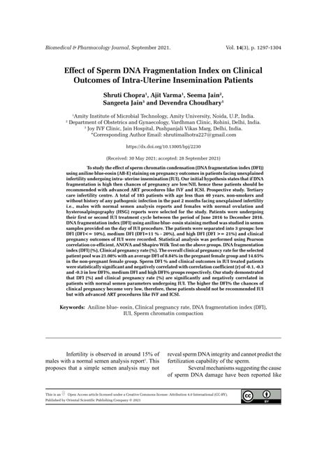 Pdf Effect Of Sperm Dna Fragmentation Index On Clinical Outcomes Of Intra Uterine Insemination