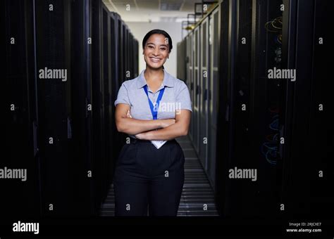 Data Center Portrait Or Happy Woman For Online Cybersecurity Glitch
