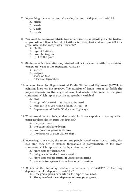 Statistics And Probability Module Identifying Dependent And Independent Variables SHS Modules