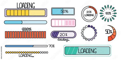 Vetor De Loading Progress Bar Icons In Doodle Style Hand Drawing