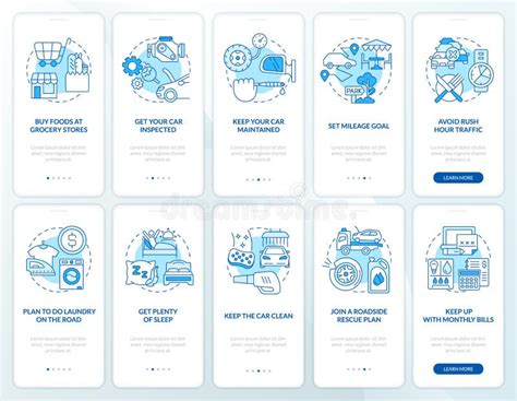 Road Trip Planning Blue Onboarding Mobile App Screen Set Stock Vector Illustration Of Mobile