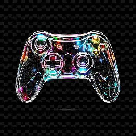 Premium Psd Glossy Prismatic Radiating Game Controller Icon With Monochr Outline Y2k Shape