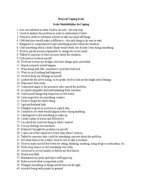 Scala Ways Of Coping Scale Folkman Pdf Applied Psychology