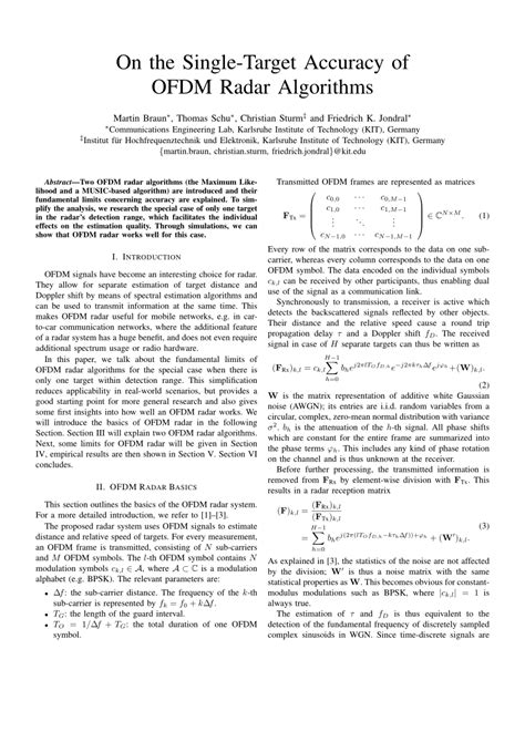 Pdf On The Single Target Accuracy Of Ofdm Radar Algorithms