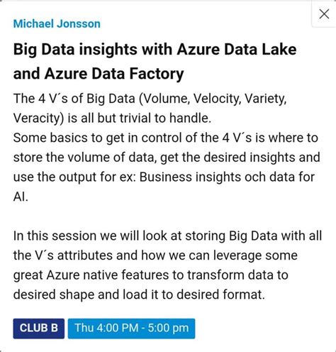 Next Session Coming Up 1600 In Club B Join To Talk About Azure Datalake Governance