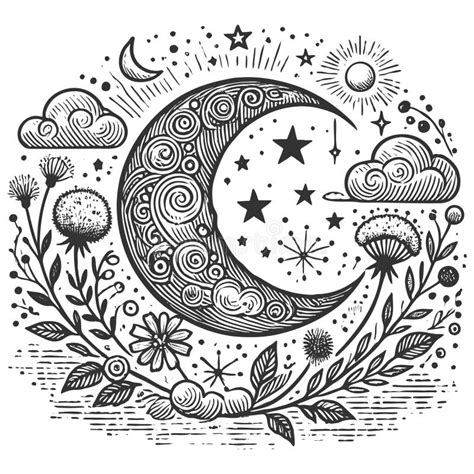 Mystical Crescent Moon Stars Vector Illustration Stock Vector Illustration Of Phases