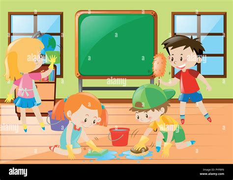 Cartoon Clean Classroom Cleaning Classroom Vector Art Icons And