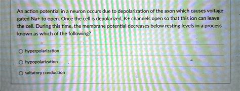 An Action Potential In A Neuron Occurs Due To Depolarization Of The Axon Which Causes Voltage
