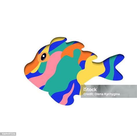 다각형 유행 공예 스타일에서 종이 컷된 만화 물고기 모양 현대 종이 접기 디자인입니다 유행 개념 패션 디자인입니다 배너 로고입니다 고립 된 개체입니다 벡터 일러스트 레이 션