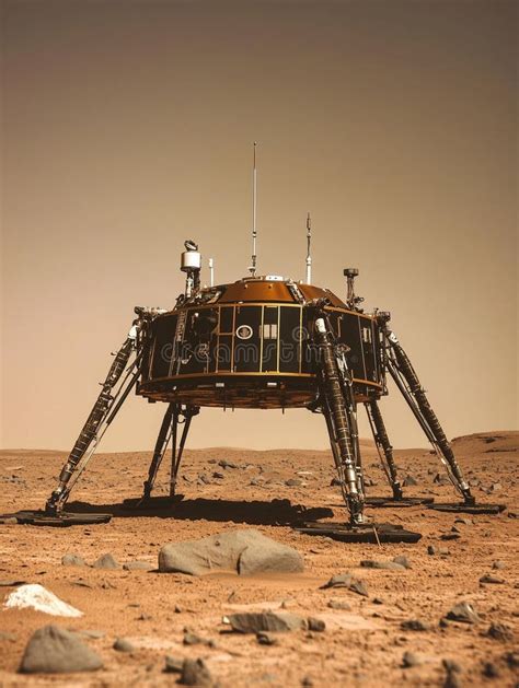 Spacecraft Landing Mars Futuristic Vision Space Exploration Stock