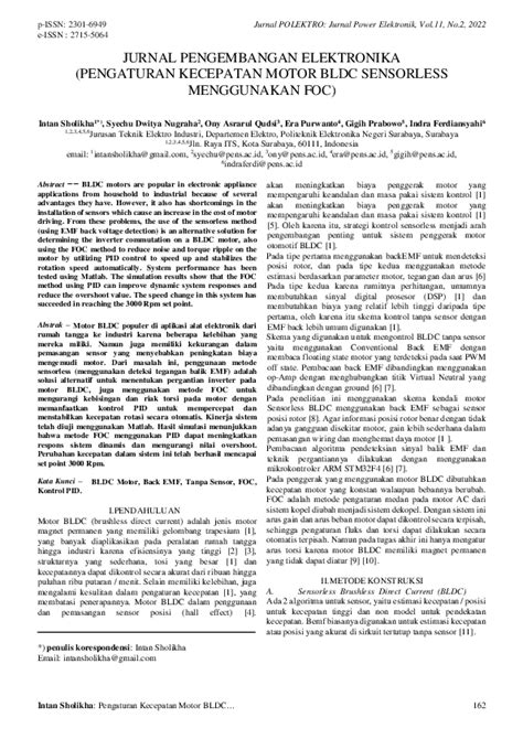 Pdf Pengaturan Kecepatan Motor Bldc Sensorless Menggunakan Foc