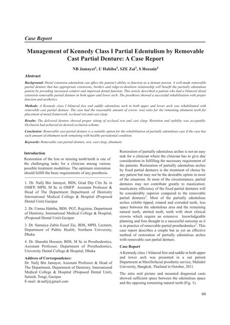 Pdf Management Of Kennedy Class I Partial Edentulism By Removable Cast Partial Denture A Case