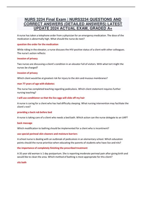 Nurs 3234 Final Exam Nurs3234 Questions And Correct Answers Detailed